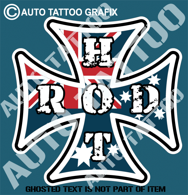HOT ROD IRON CROSS DECAL STICKER - Auto Tattoo Grafix