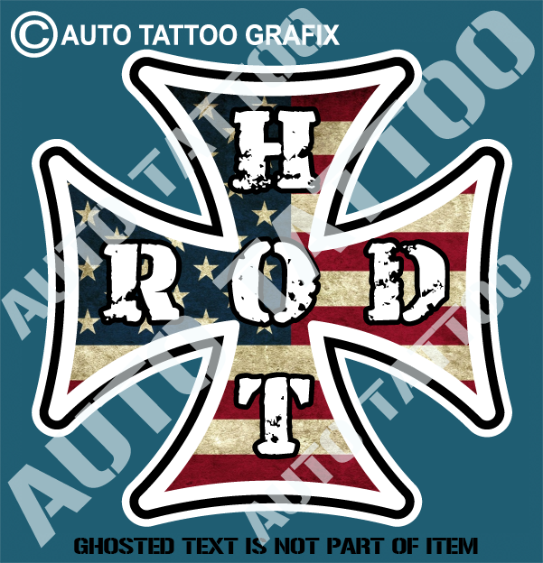 HOT ROD IRON CROSS DECAL STICKER - Auto Tattoo Grafix
