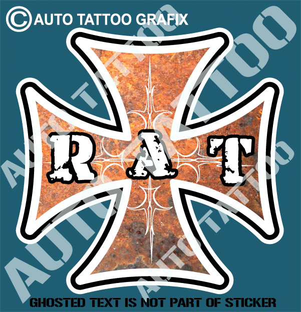 RAT ROD IRON CROSS DECAL STICKER - Auto Tattoo Grafix