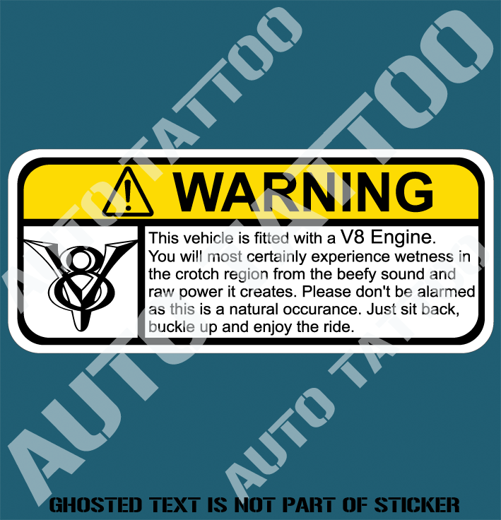 V8 ENGINE WARNING STICKER - Auto Tattoo Grafix